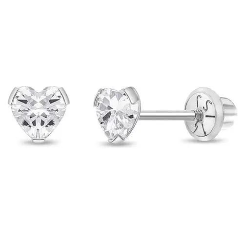 IN SEASON JEWELRY 14k White Gold Cubic Zirconia Heart Earrings - April