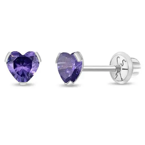 IN SEASON JEWELRY 14k White Gold Cubic Zirconia Heart Earrings - February