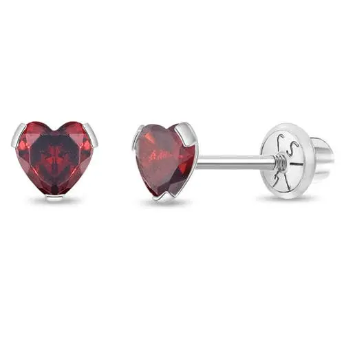 IN SEASON JEWELRY 14k White Gold Cubic Zirconia Heart Earrings - January