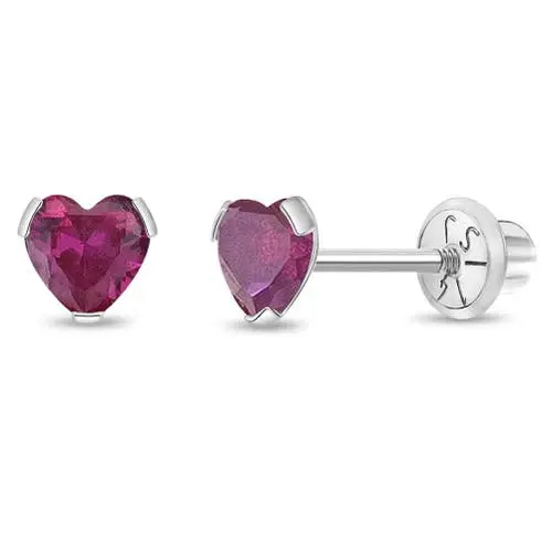IN SEASON JEWELRY 14k White Gold Cubic Zirconia Heart Earrings - July