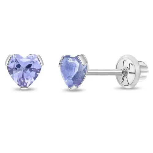 IN SEASON JEWELRY 14k White Gold Cubic Zirconia Heart Earrings - June