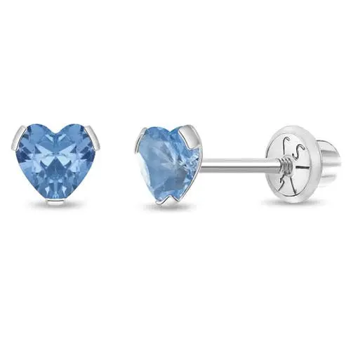 IN SEASON JEWELRY 14k White Gold Cubic Zirconia Heart Earrings - March