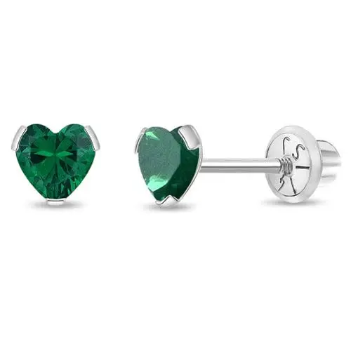 IN SEASON JEWELRY 14k White Gold Cubic Zirconia Heart Earrings - May
