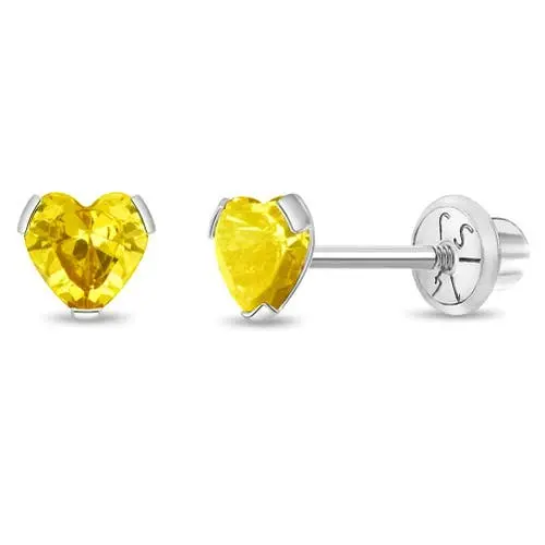 IN SEASON JEWELRY 14k White Gold Cubic Zirconia Heart Earrings - November