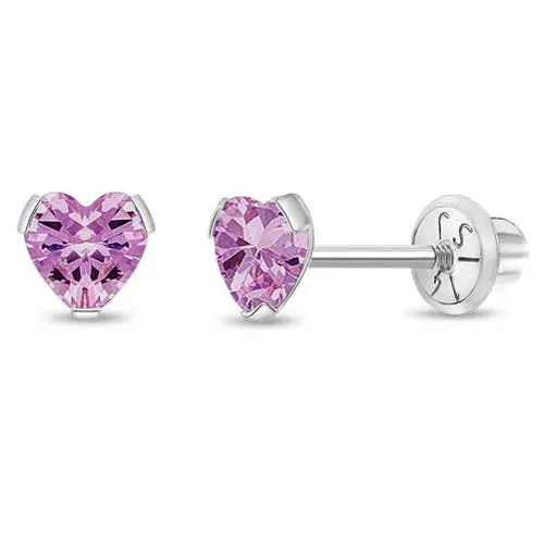IN SEASON JEWELRY 14k White Gold Cubic Zirconia Heart Earrings - October