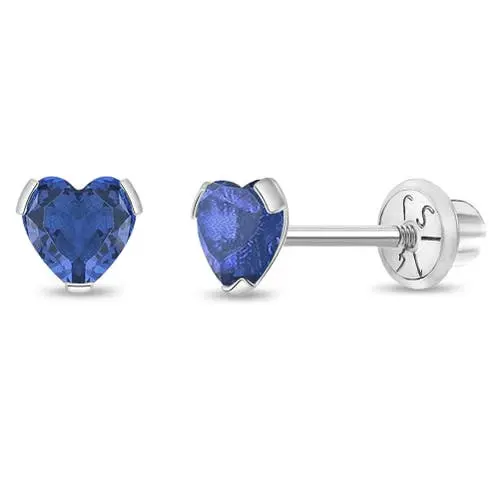 IN SEASON JEWELRY 14k White Gold Cubic Zirconia Heart Earrings - September