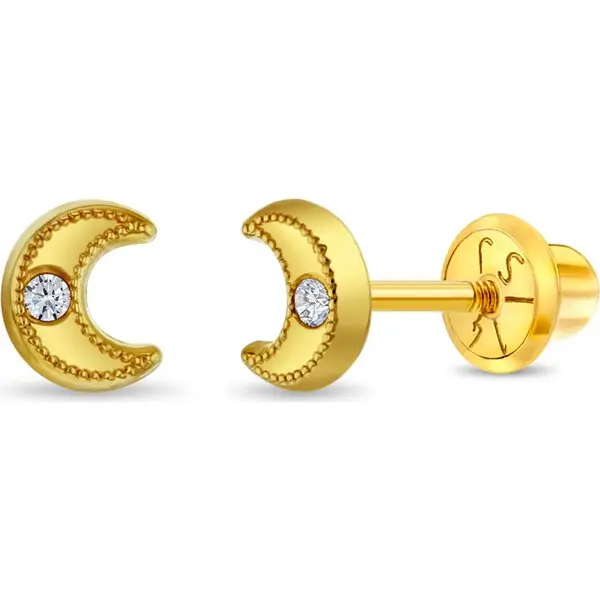 IN SEASON JEWELRY 14k Yellow Moon Stud Earrings With Cubic Zirconia - Gold
