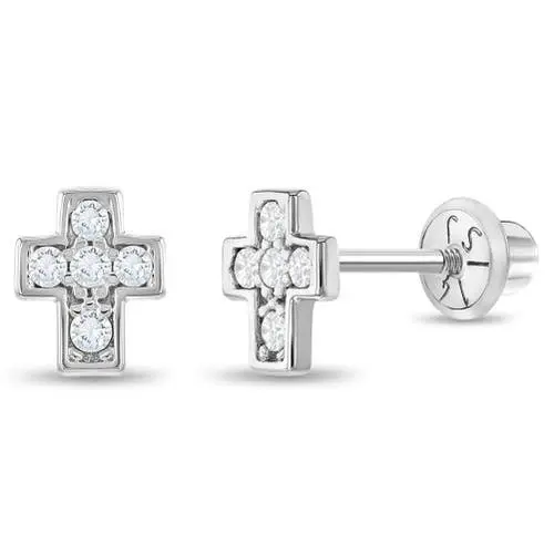 IN SEASON JEWELRY 14k White Gold Cubic Zirconia Cross Stud Earrings - Silver