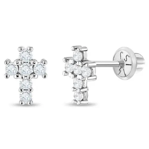 IN SEASON JEWELRY 14k White Gold Cubic Zirconia Cross Earrings - Silver