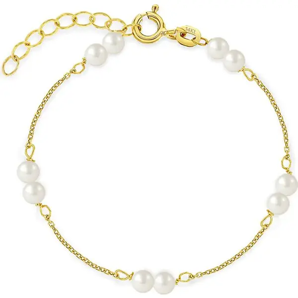 IN SEASON JEWELRY 14k Yellow Gold Double Freshwater Cultured Pearl Bracelet - White