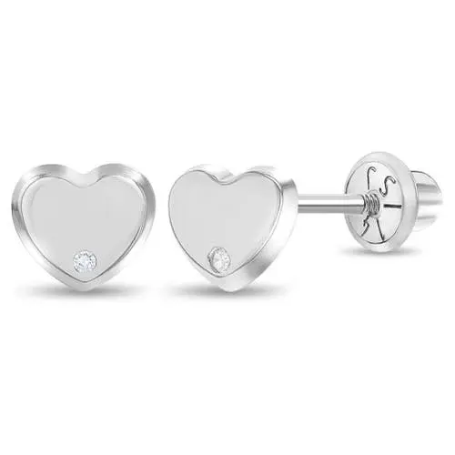 IN SEASON JEWELRY 14k White Gold Heart Diamond Stud Earrings - Silver