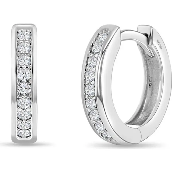 IN SEASON JEWELRY 14k White Gold Cubic Zirconia Huggie Hoop Earrings - Silver