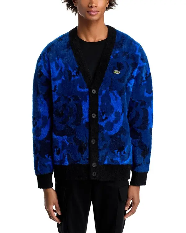 Lacoste Jacquard Cardigan Sweater In Navy - 30% Off | Editorialist