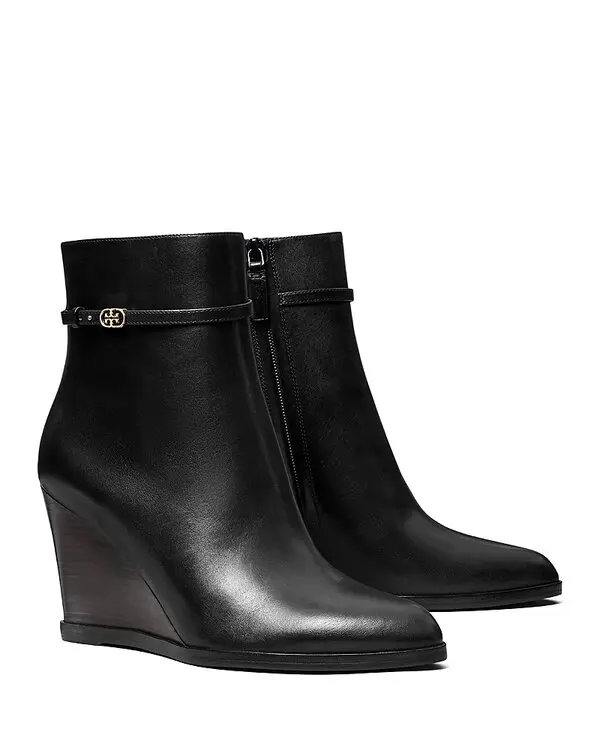 Tory Burch Double T Buckle Wedge Booties