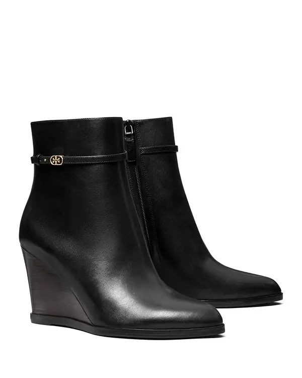 Tory Burch Double T Buckle Wedge Booties