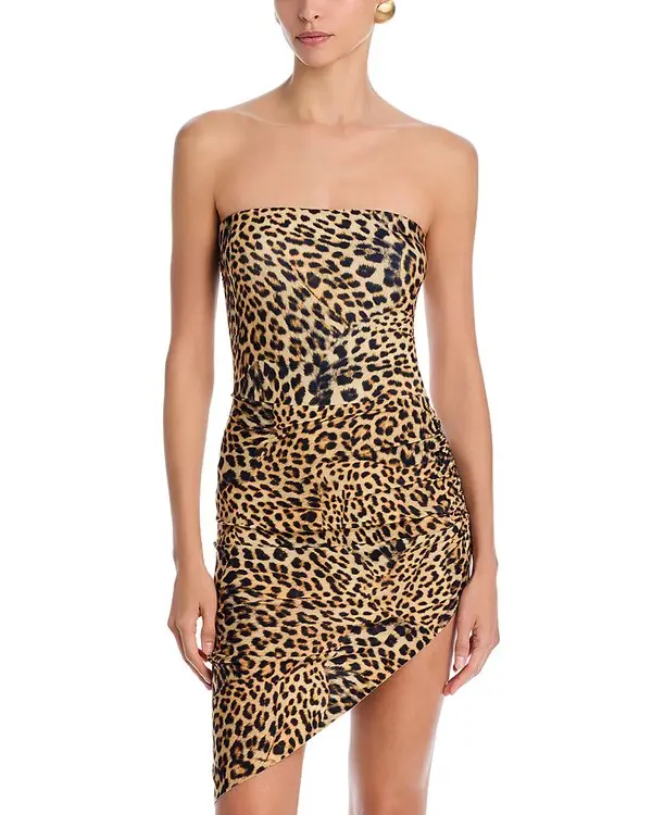 Norma Kamali Strapless Drape Mini Dress - Cheetah Patch | Editorialist