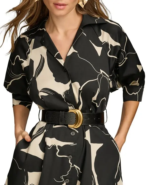 donna karan women's button-front short-sleeve belted dress Donna Karan Short Sleeve Belted Button Front Midi Shirt Dress