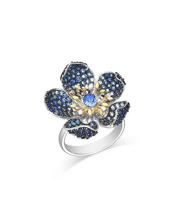 Bloomingdale'S Sapphire And Diamond Flower Ring - Blue