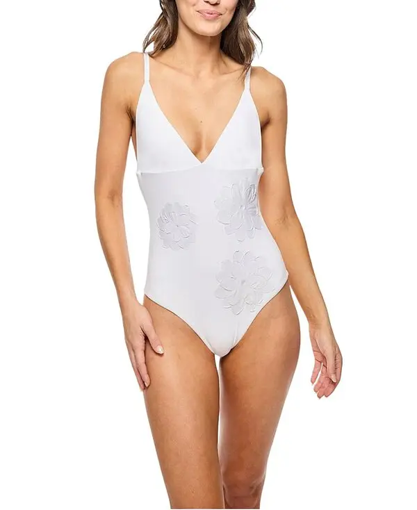 TABACARU Catherine Floral Applique One Piece Swimsuit - White