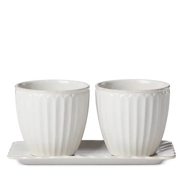 LENOX Set Of 2 French Perle Herb Pots With Tray - White