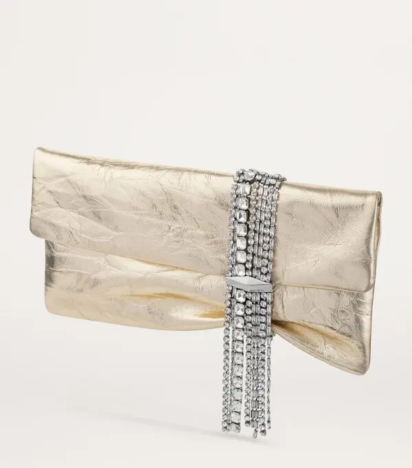 JIMMY CHOO Leather Zandra Clutch - Silver
