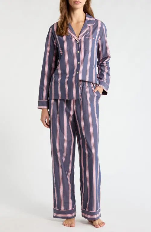 Nordstrom Classic Cotton Pajamas - Navy Lena Stripe