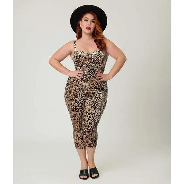 Unique Vintage 1950s Cropped Jumpsuit - Leopard Print