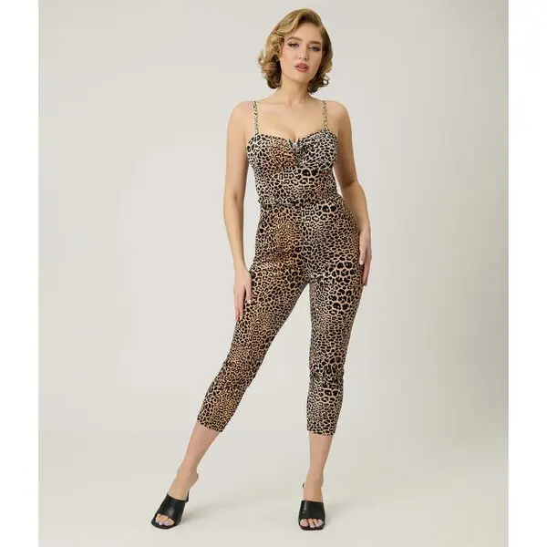 Unique Vintage 1950s Cropped Jumpsuit - Leopard Print