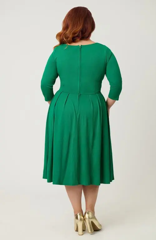 Unique Vintage 1950s Front Twist Swing Dress - Solid Green