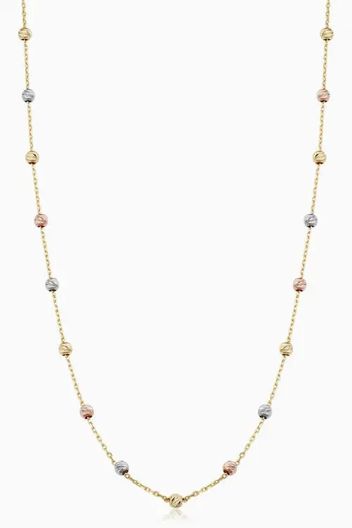 ORADINA 14k Tricolor Gold Ball Station Necklace - Yellow Gold