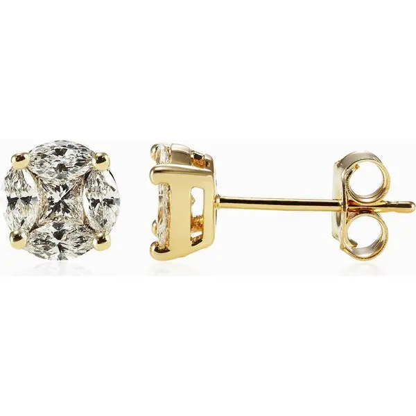 ORADINA 14k Gold Illusion Diamond Stud Earrings - Yellow Gold - Diamonds
