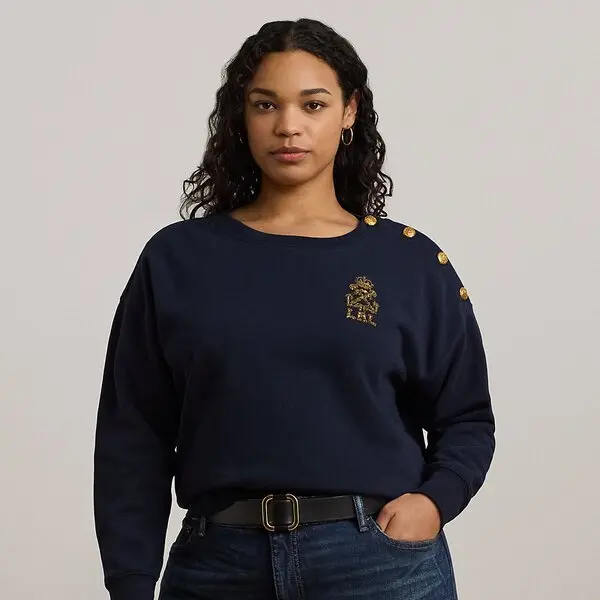 Ralph Lauren Button-Trim French Terry Sweatshirt In Lauren Navy