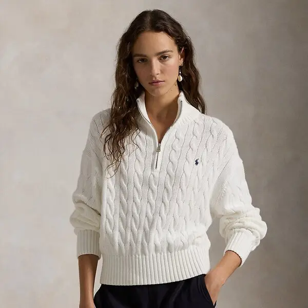 Ralph Lauren Cable-Knit Cotton Quarter-Zip Sweater White 19