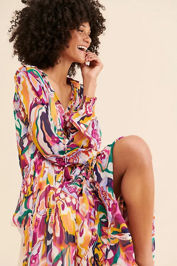 Anthropologie Marais Printed Chiffon Maxi Dress - Multicolor | Editorialist