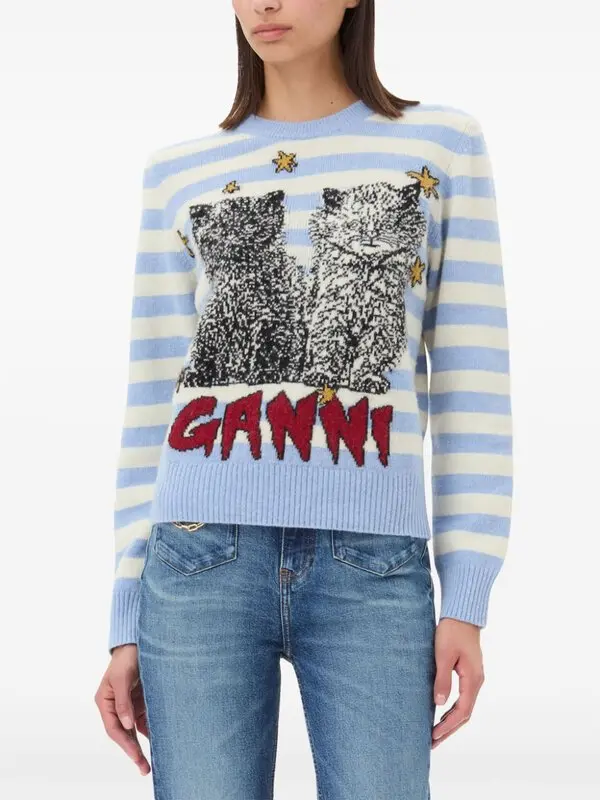 GANNI Mix Cats" Graphic Sweater - Blue