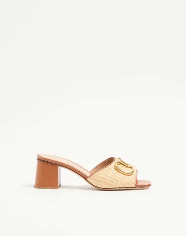 Valentino Garavani Vlogo Signature Raffia Slide Sandals - Beige