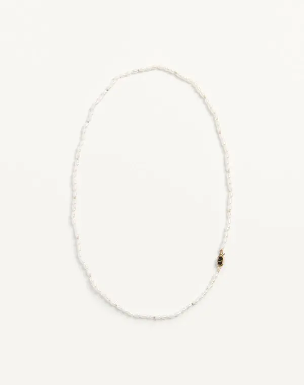 Valentino Garavani Ovalette Necklace With Pearls And Enamel - Gold/black/cream