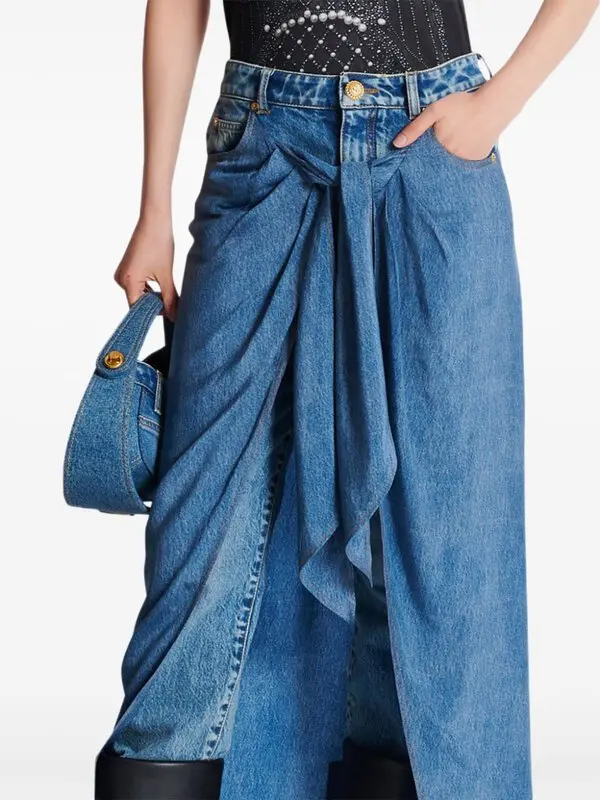 Balmain Draped Denim Skirt