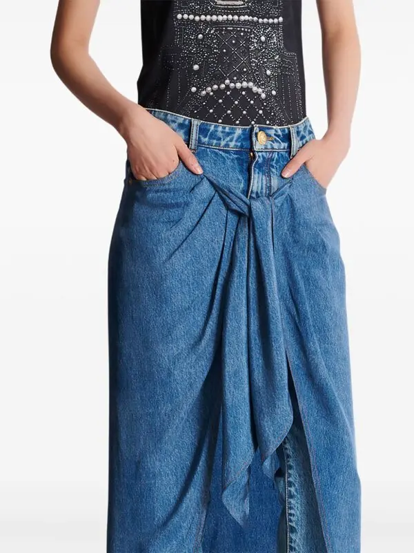 Balmain Draped Denim Skirt