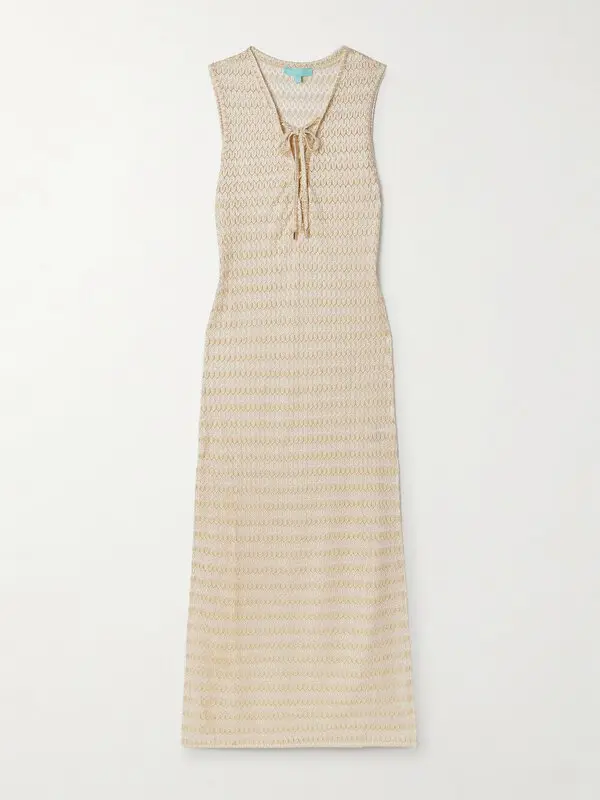 Melissa Odabash Maddie Metallic Crocheted Maxi Dress - Neutrals
