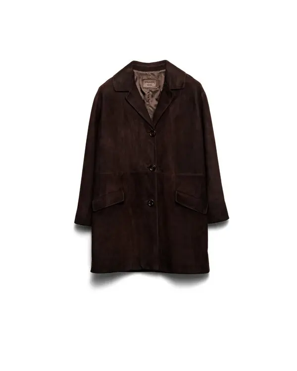 Prada Suede Coat With Notched Lapels