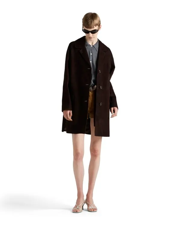 Prada Suede Coat With Notched Lapels