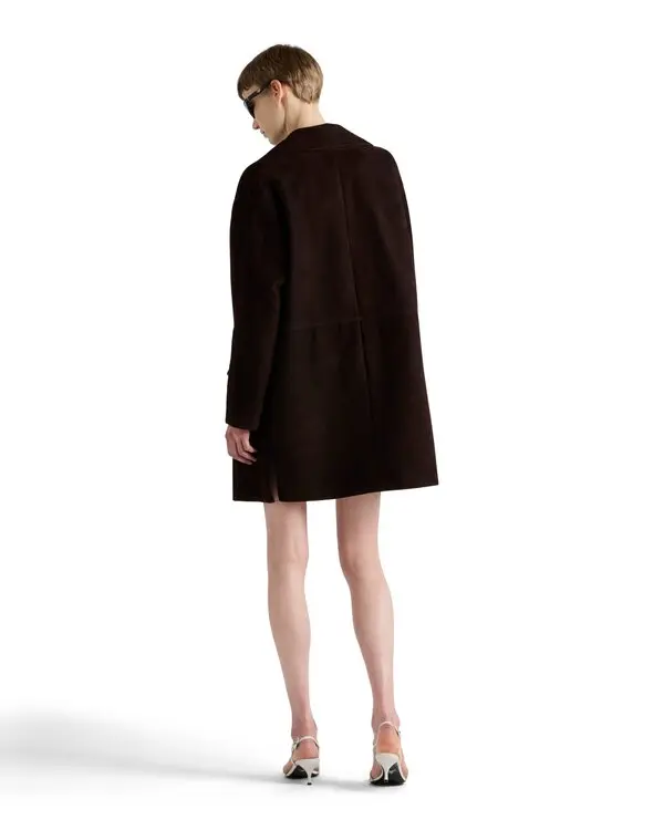 Prada Suede Coat With Notched Lapels