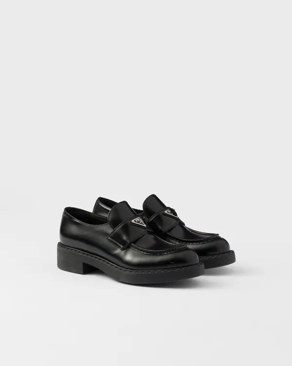 Prada Brushed Leather Loafers - Black