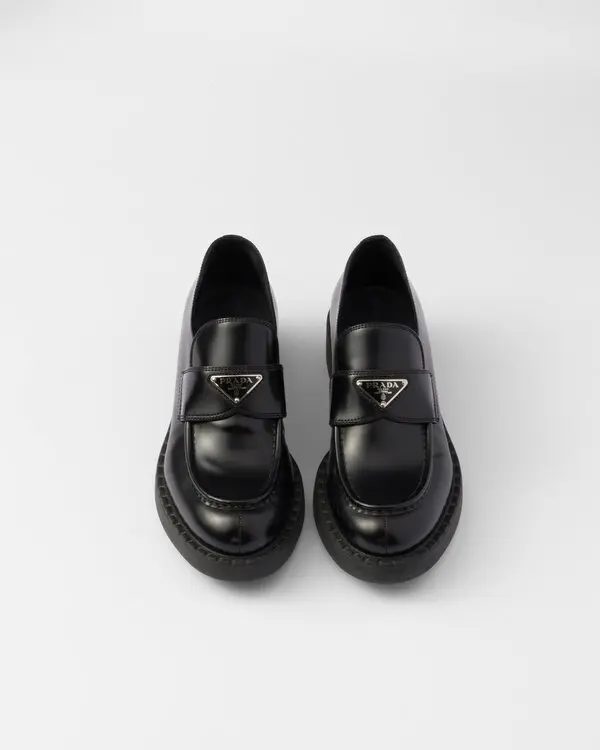 Prada Brushed Leather Loafers - Black