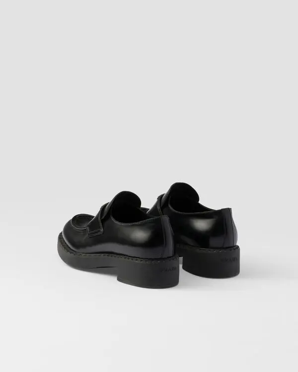 Prada Brushed Leather Loafers - Black