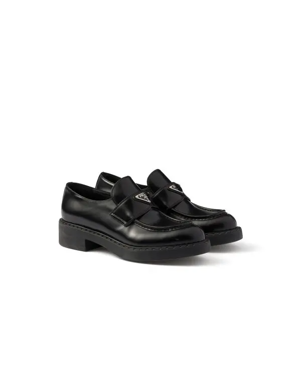 Prada Brushed Leather Loafers - Black