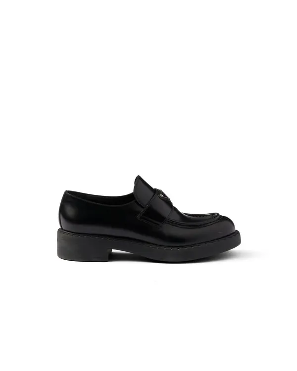 Prada Brushed Leather Loafers - Black