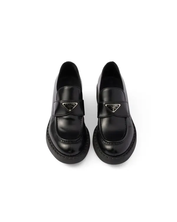 Prada Brushed Leather Loafers - Black