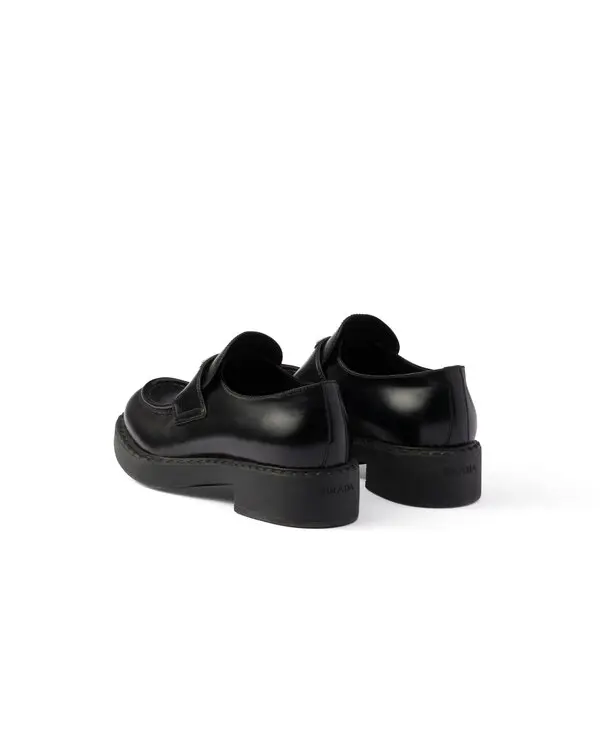 Prada Brushed Leather Loafers - Black